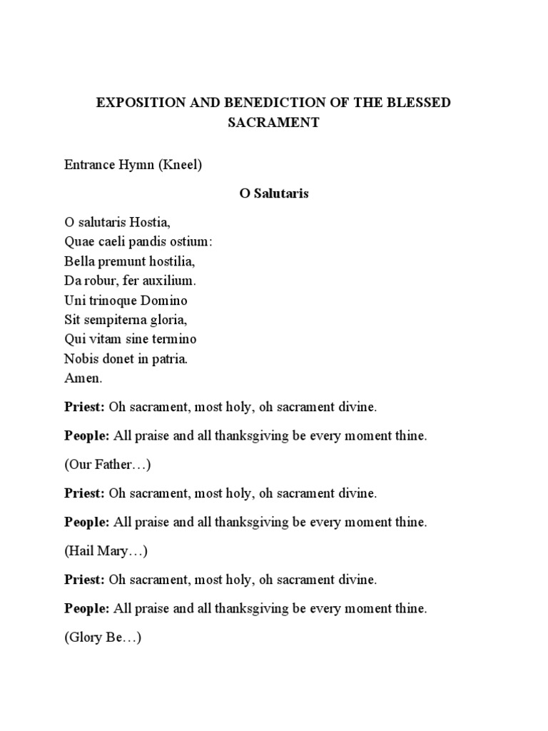 Exposition and Benediction of The Blessed Sacrament | PDF | Eucharist ...