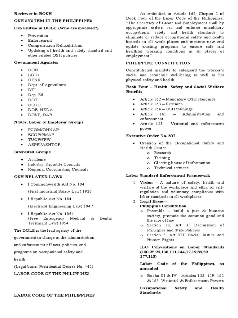 Reviewer in BOSH | PDF | Occupational Safety And Health | Personal Protective Equipment