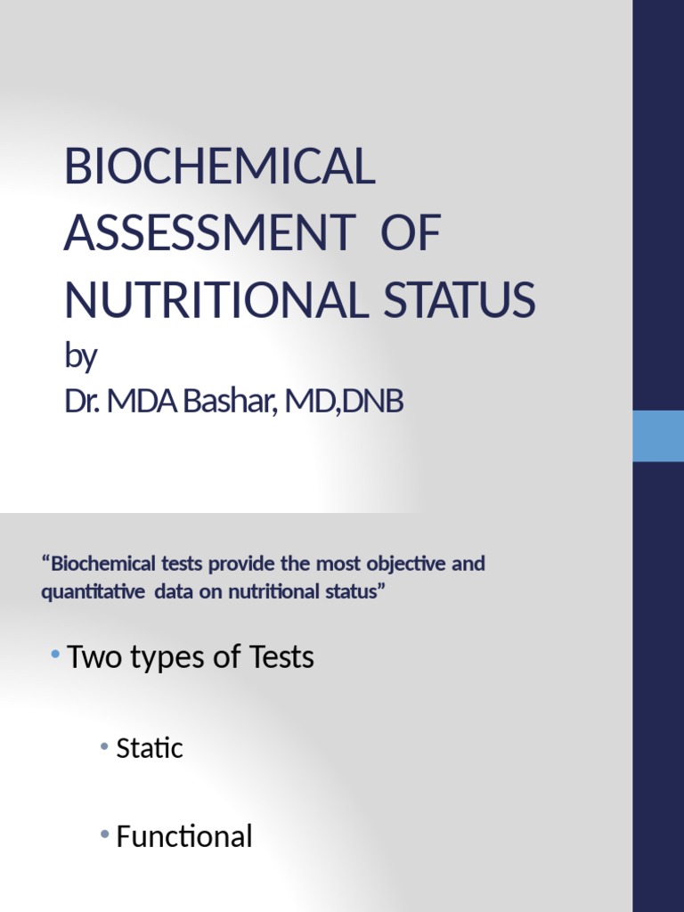 Biochemical Assessment of Nutritional Status: by Dr. MDA Bashar, MD ...