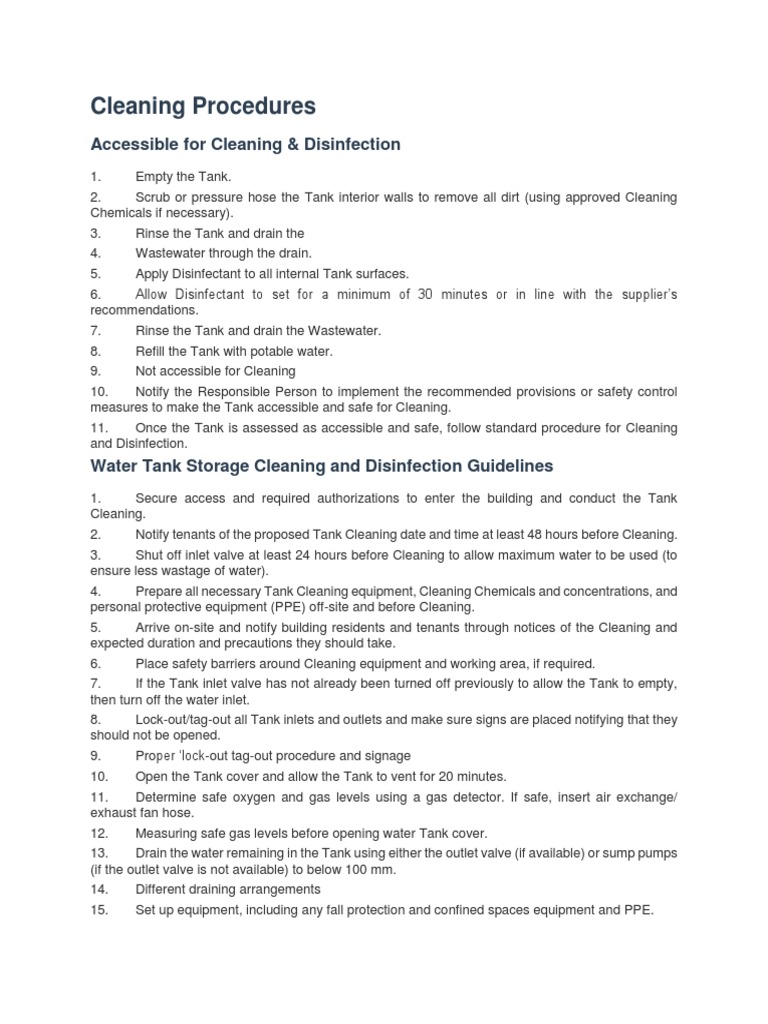 Cleaning Procedures: Accessible For Cleaning & Disinfection | PDF ...