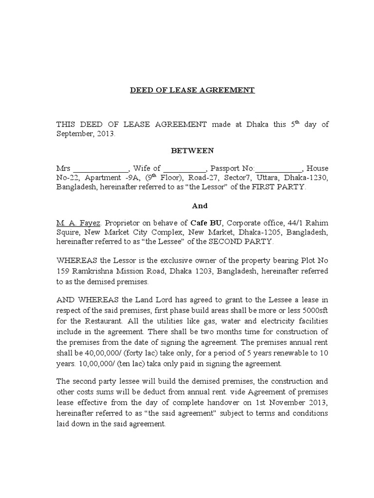 Deed of Lease Agreement | PDF | Lease | Real Property Law