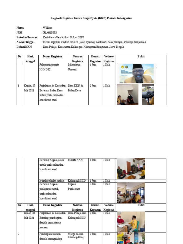 Logbook Kegiatan KKN - G1A018093 - Williem | PDF | Kesehatan Holistik