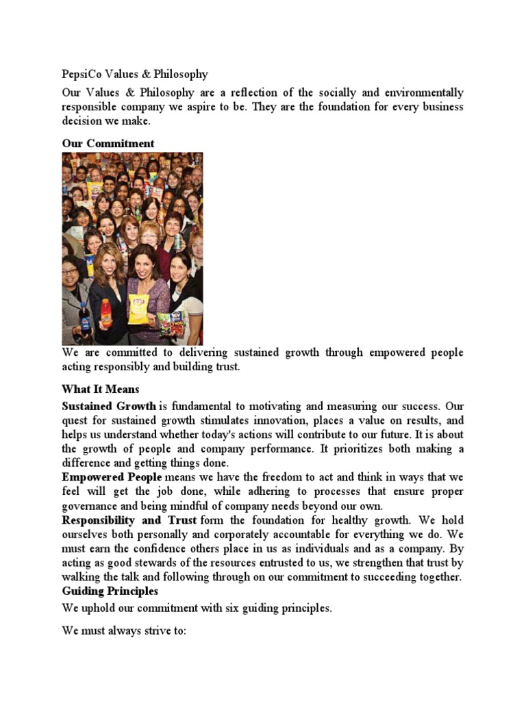 PepsiCo Values and Corporate Philosophy | PDF | Pepsi Co | Diversity ...