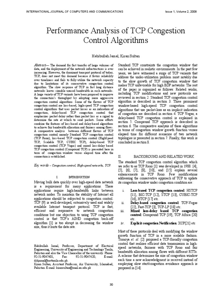 Performance Analysis Of Tcp Congestion Control Algorithms Habibullah Jamal Kiran Sultan Pdf