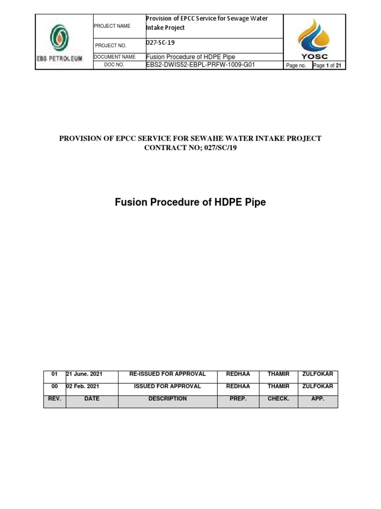 Fusion Procedure of HDPE Pipe | PDF | Pipe (Fluid Conveyance ...