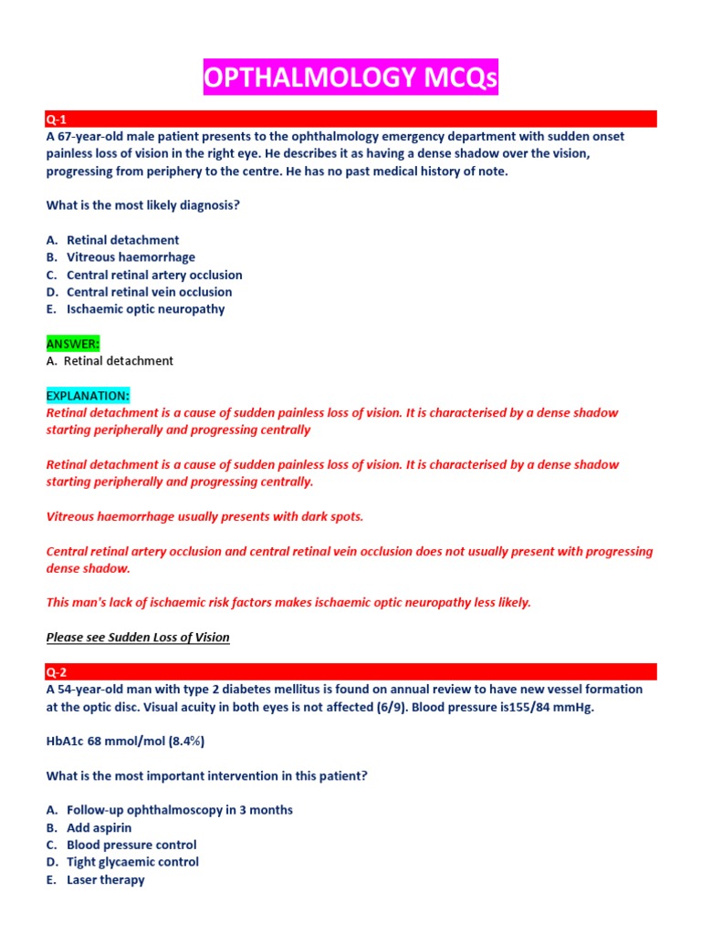 Passmedicine MRCP Mcqs-Ophthalmology | PDF | Glaucoma | Visual Impairment