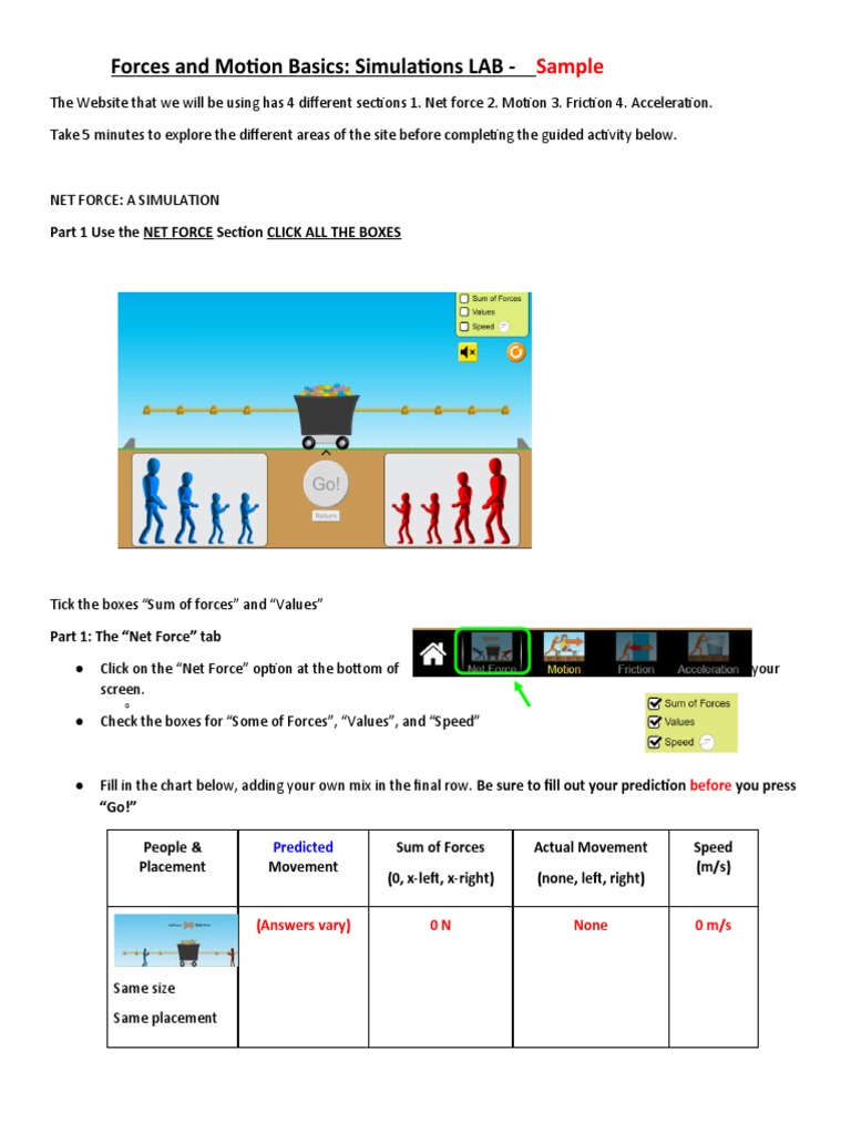 Forces and Motion Simulation - Sample Answer | PDF | Force | Acceleration