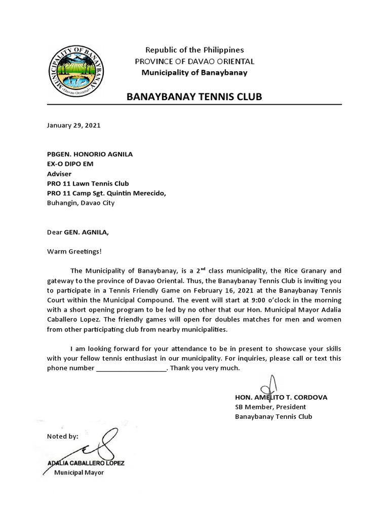 Invitation to Tennis Friendly Match | PDF