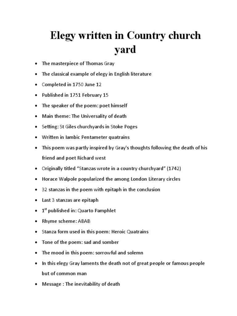 Elegy Written in A Country Churchyard | PDF