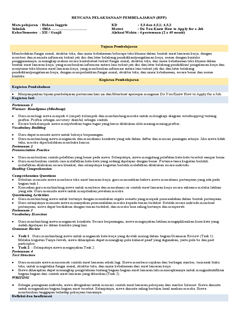 RPP Do You Know How To Apply For A Job | PDF