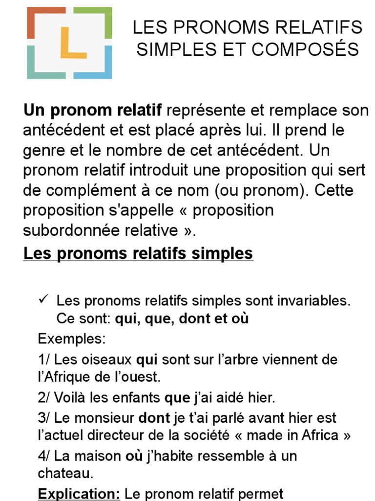 Les Pronoms - Relatifs - Simples | PDF
