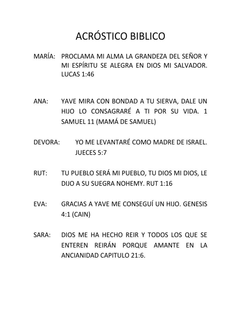 Acrósticos Bíblicos para Celebrar a Mamás | PDF