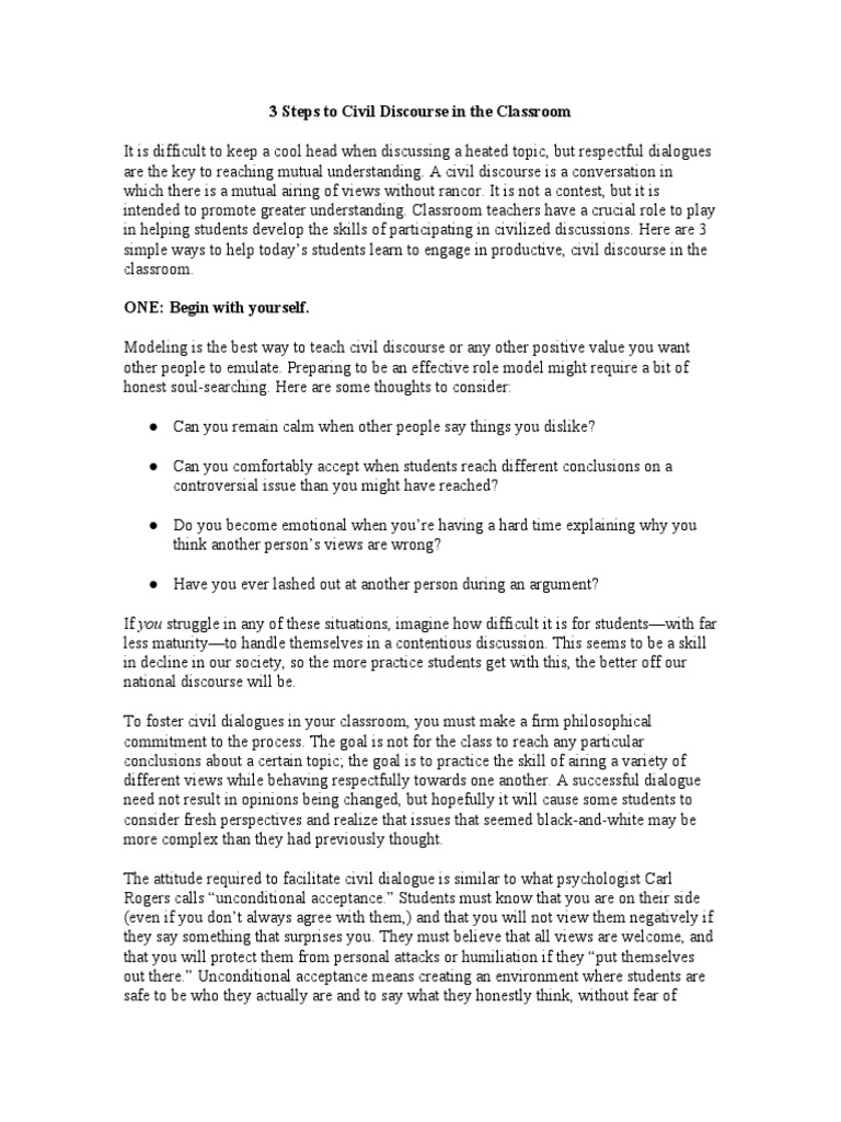 3 Steps To Civil Discourse in The Classroom | PDF | Argumentation ...