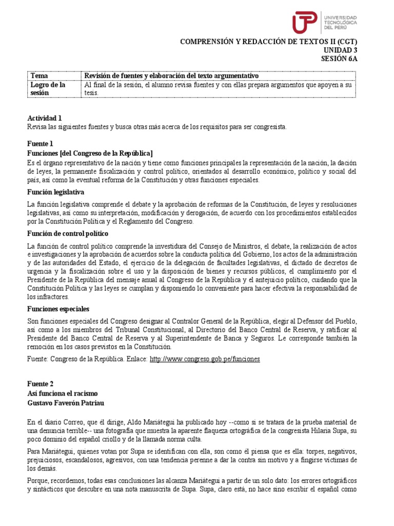 U3 - S6 - Texto Argumentativo (Requisitos Del Congresol) TERMINADO 28-04 | PDF | Gobierno
