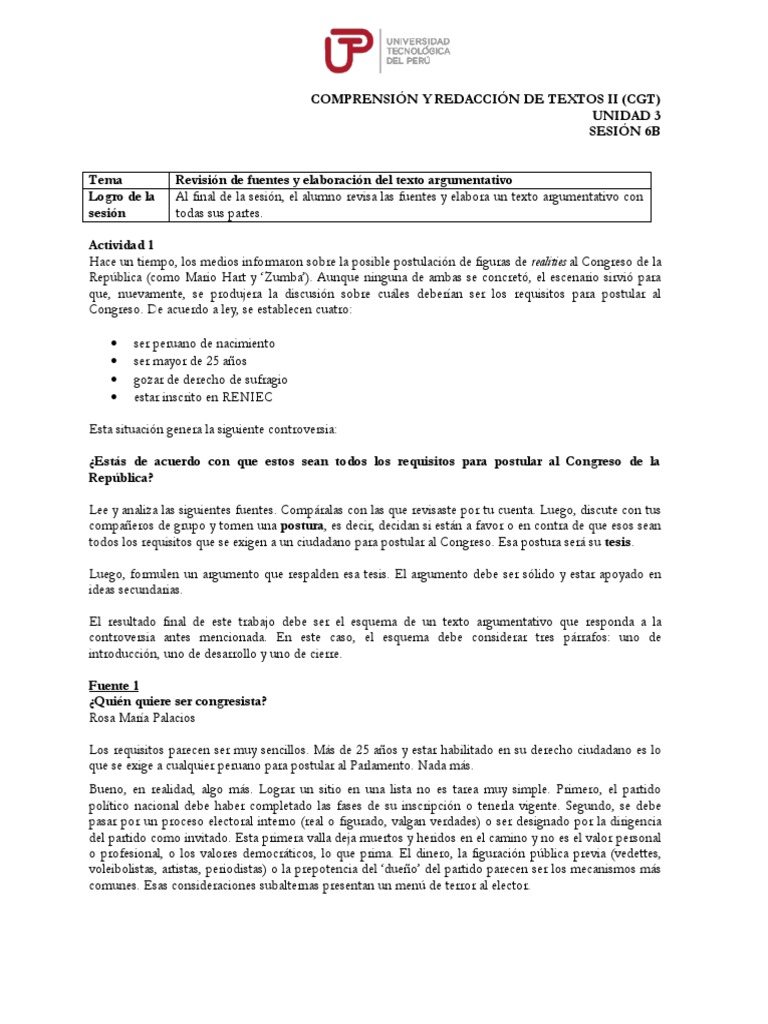 U3 - S6 - Texto Argumentativo (Requisitos Congreso) B | PDF | República | Estado (política)