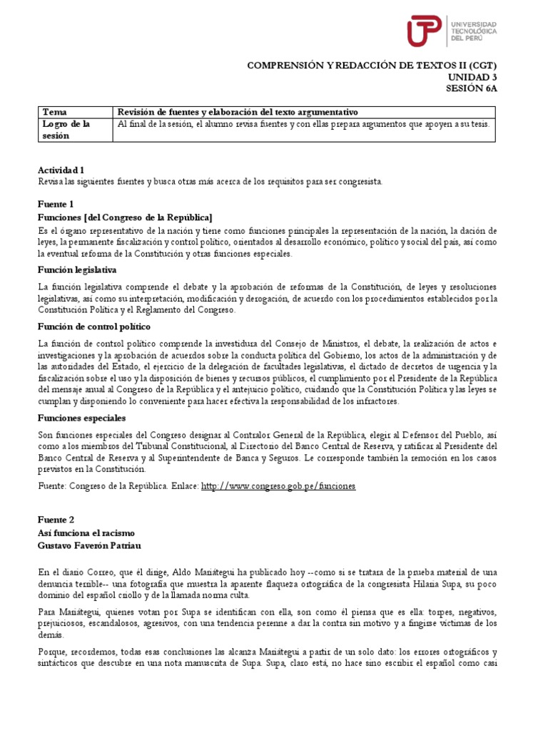 U3 - S6 - Texto Argumentativo (Requisitos Congreso) TERMINADO 28-04 | PDF | Gobierno
