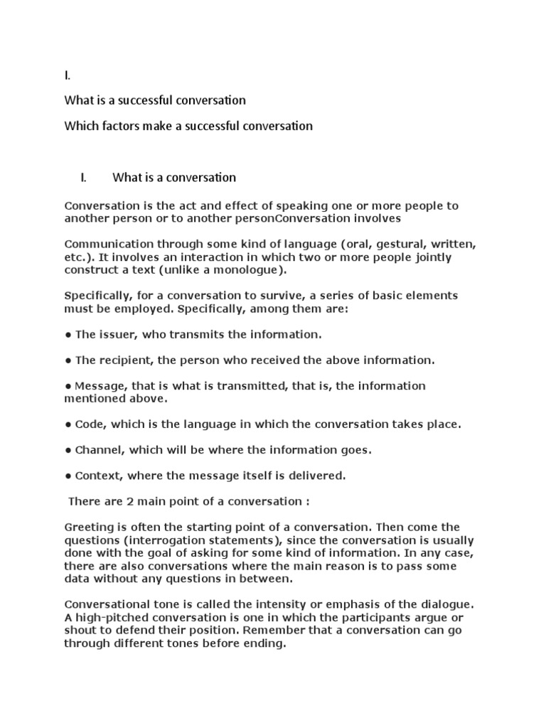 I. What Is A Successful Conversation Which Factors Make A Successful ...