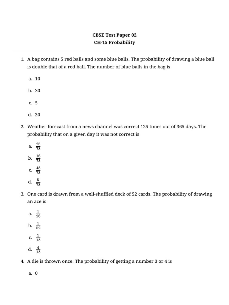 Maths Probability Test | PDF | Probability | Statistics
