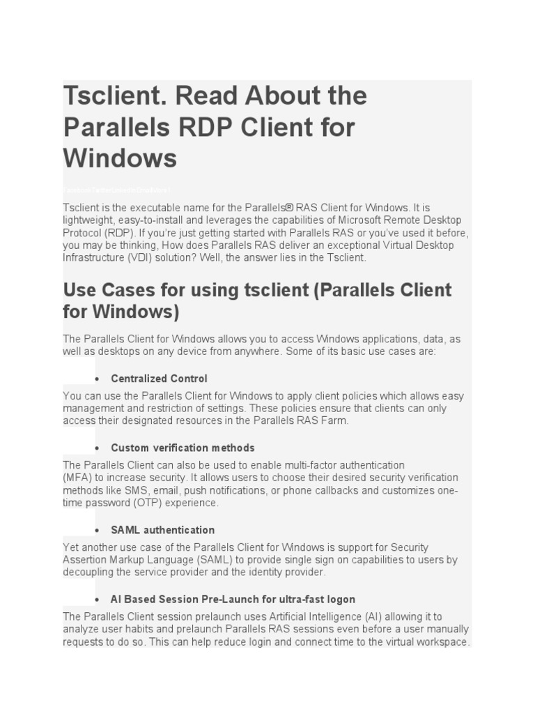 Tsclient. Read About The Parallels RDP Client For Windows | PDF ...
