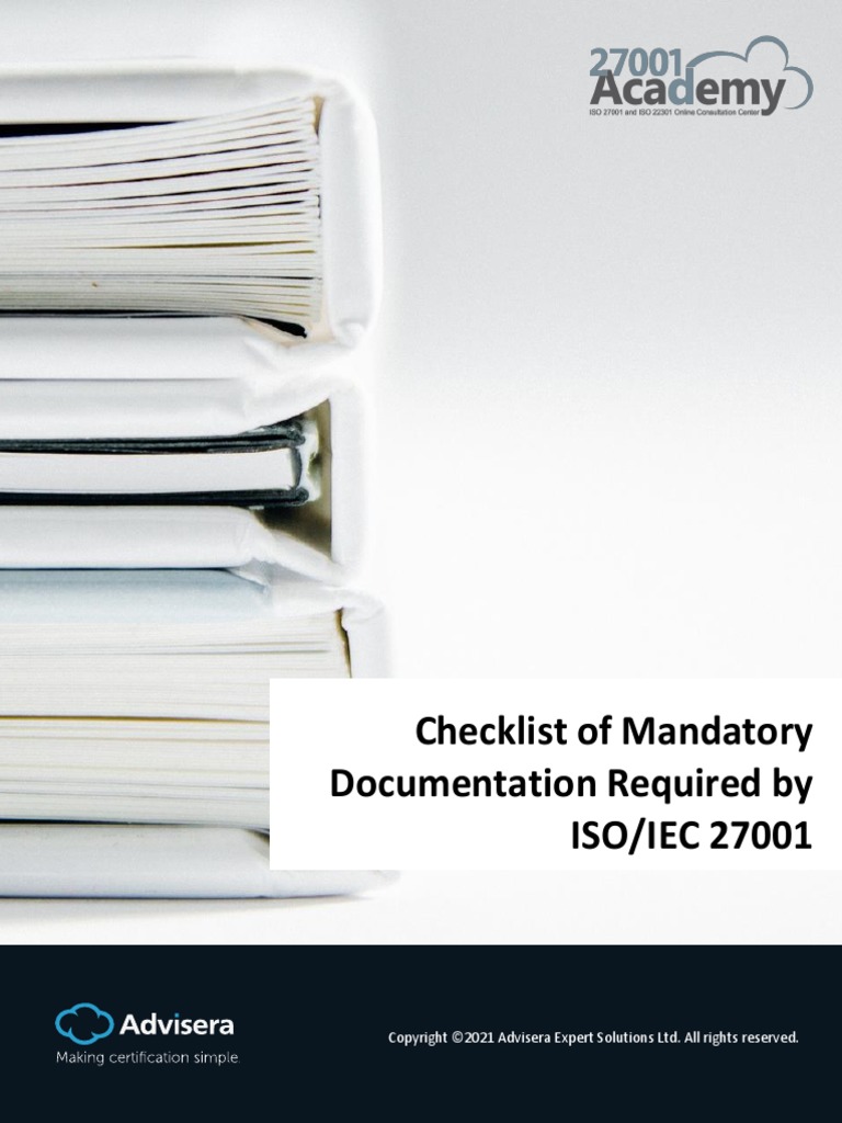 Checklist Of Iso 27001 Mandatory Documentation Pdf Information