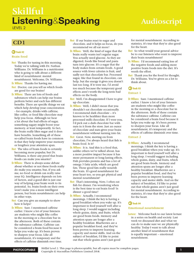 Skillful LS2 Student's Book Audioscript | PDF | Caffeine | Foods
