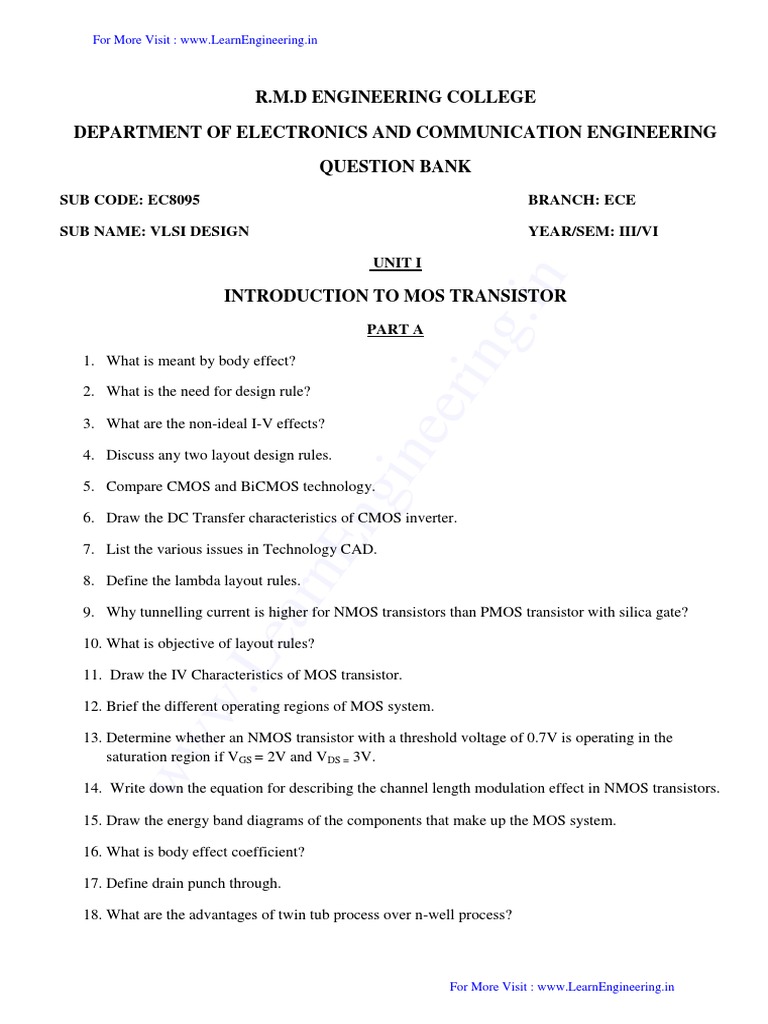 EC8095-VLSI Design - QP - by WWW - LearnEngineering.in | PDF | Cmos | Logic Gate
