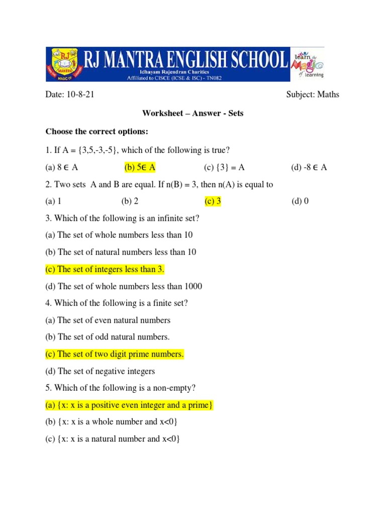 Class 6 Worksheet - Answer (10-8-21) | PDF