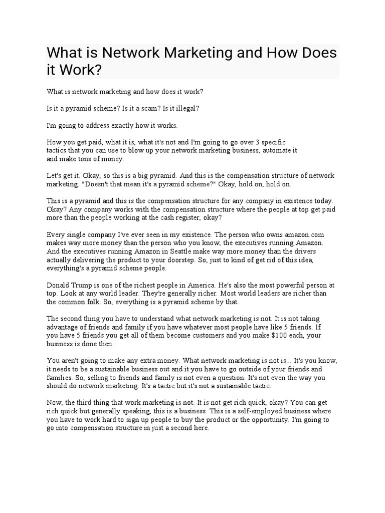 What Is Network Marketing and How Does It Work | PDF | Multi Level ...