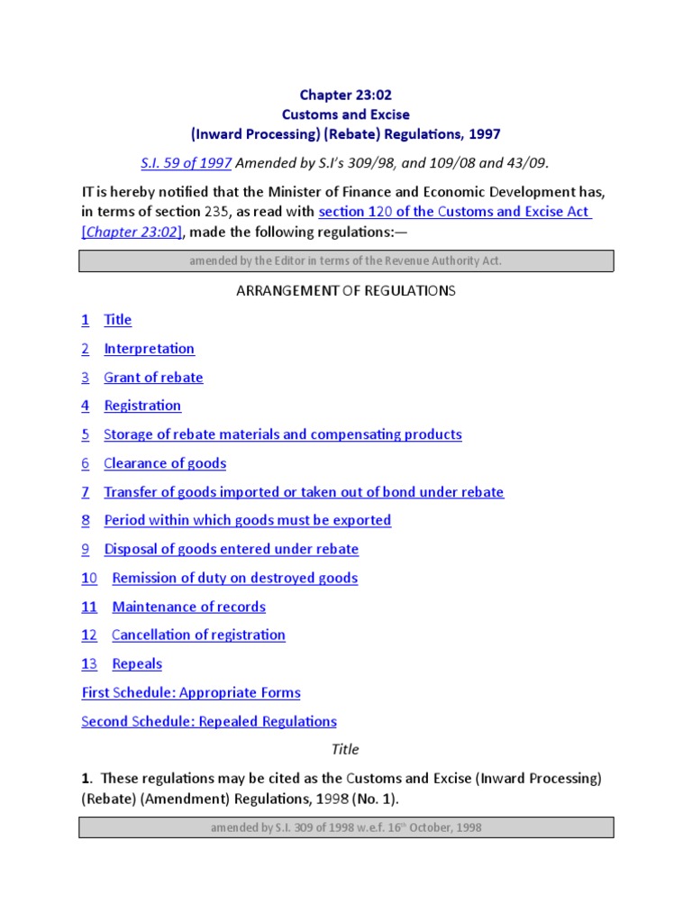 Inward Processing Rebate Regulations | PDF | Customs | Rebate (Marketing)