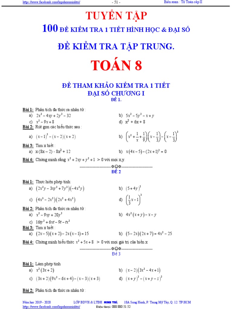 100 ĐỀ TÓAN 8 - 1 TIẾT - TẬP TRUNG | PDF