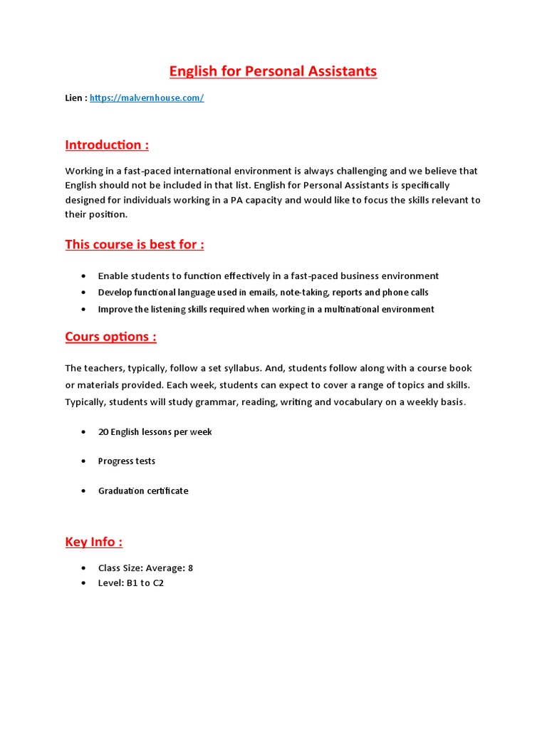 English For Personal Assistance | PDF