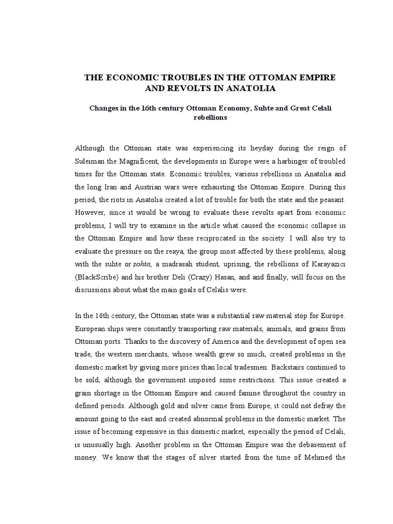 Ottoman Empire Economic Decline & Revolts | PDF | Taxes | Ottoman Empire