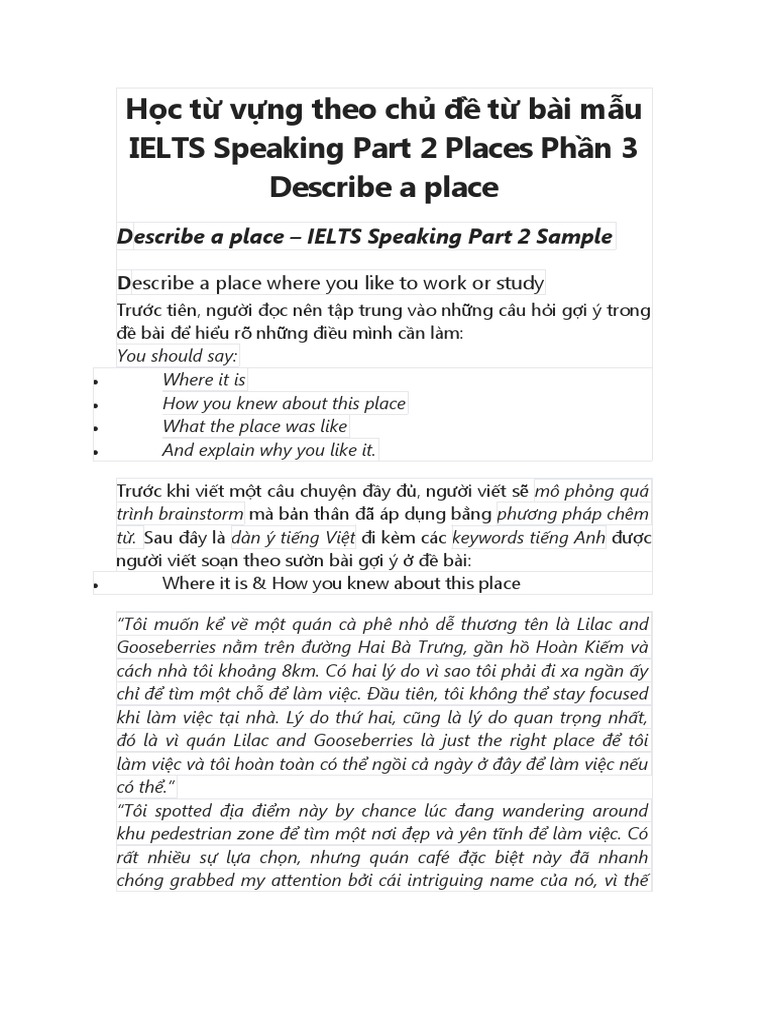 Học Từ Vựng Theo Chủ Đề Từ Bài Mẫu IELTS Speaking Part 2 Places Phần 3 ...