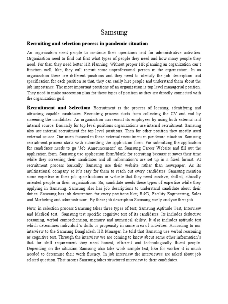 Samsung Recruitment Process in Pandemic | PDF | Recruitment | Cognition