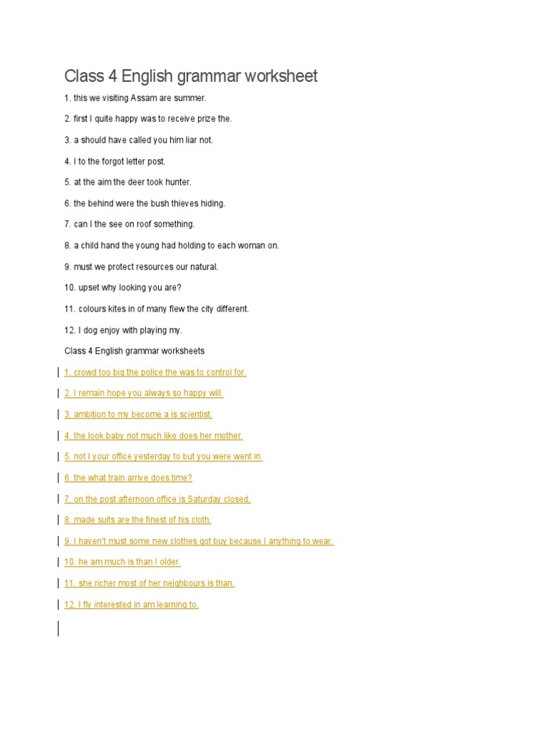 Class 4 English Grammar Worksheet | PDF