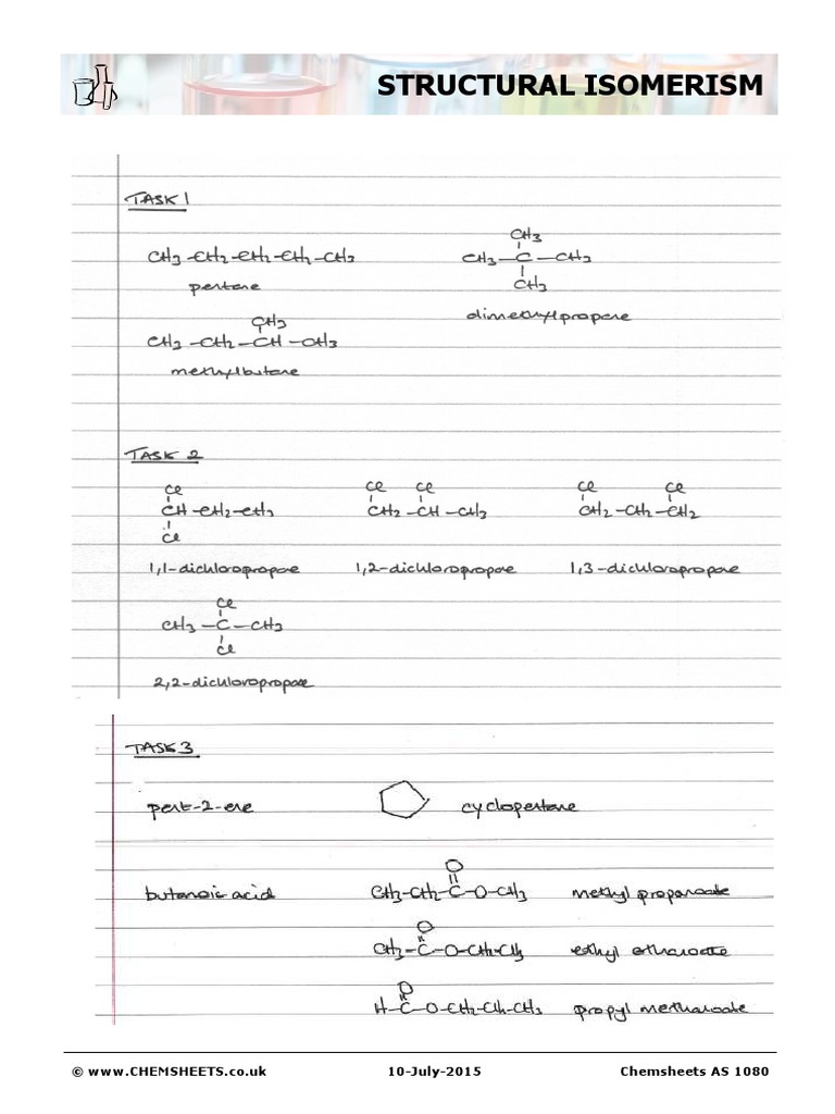 Structural Isomerism Structural Isomerism: © WWW - CHEMSHEETS.co - Uk ...
