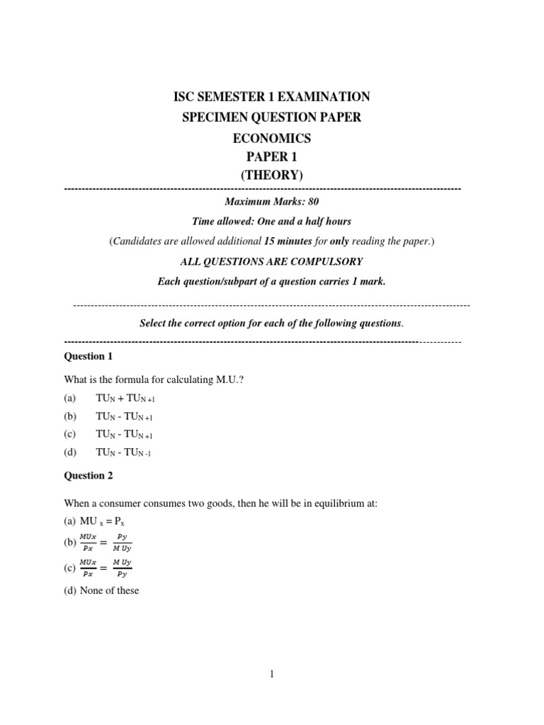 856 Economics - Isc Specimen | PDF | Demand | Profit (Economics)