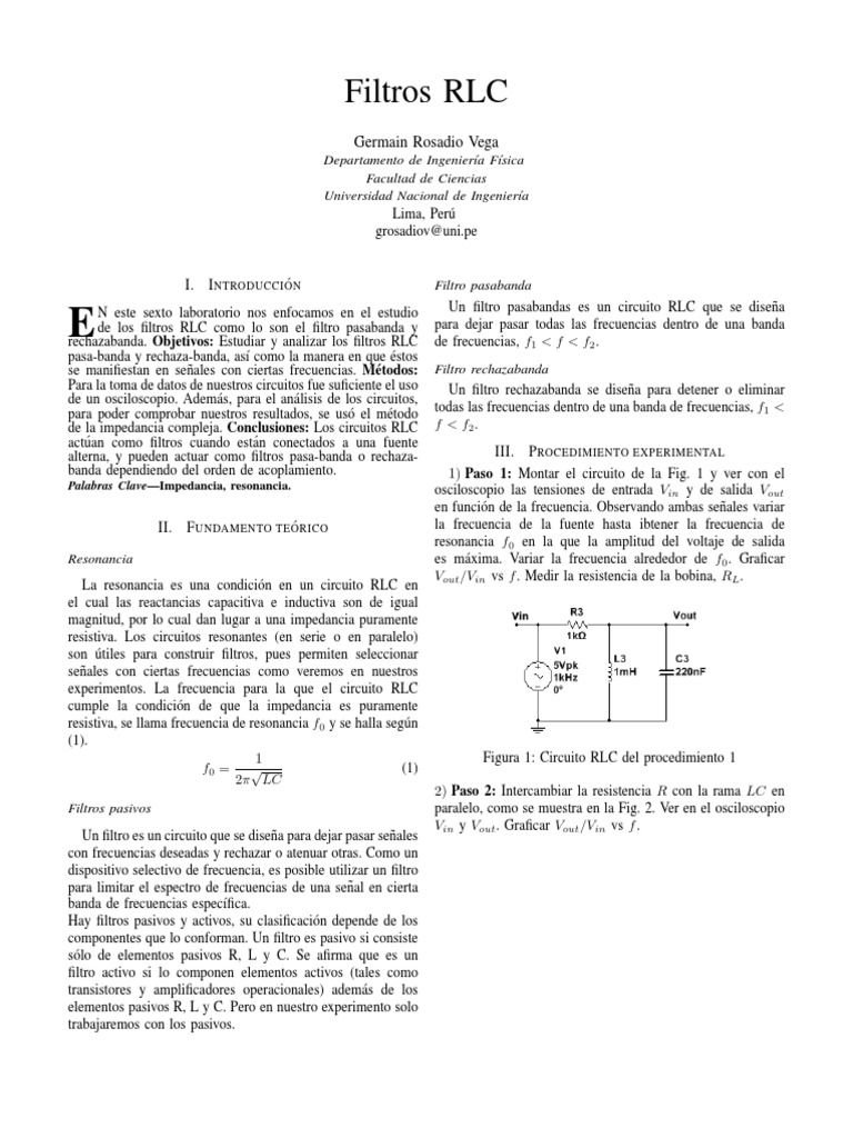 Filtros RLC | PDF | Filtro electronico | Impedancia eléctrica