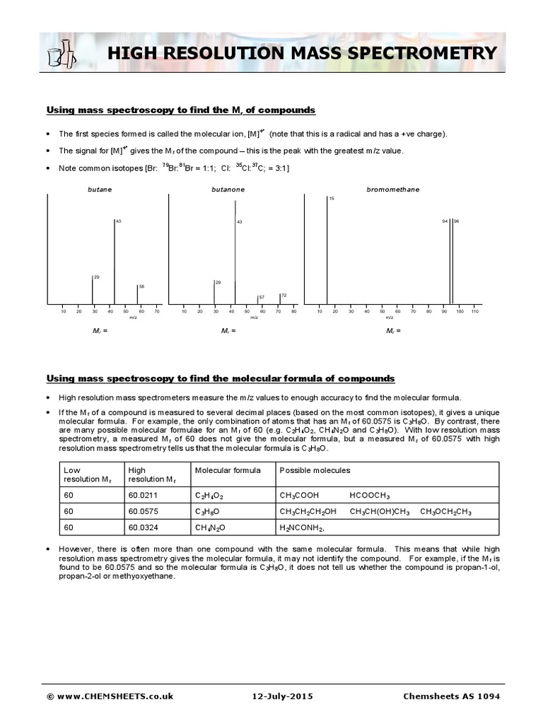 Chemsheets As 1094 High Resolution Mass Spectrometry | PDF | Molecules ...