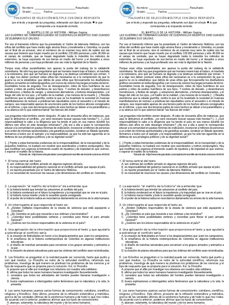 Taller Comprensión Lectora Once (Ciclo 7) | PDF | Conocimiento | Existencia