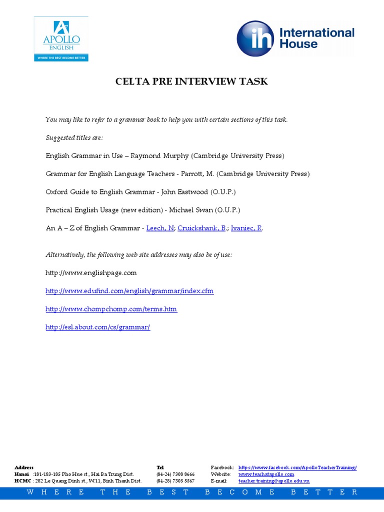 CELTA Pre Interview Task 2020 | PDF | Cognition | Grammar
