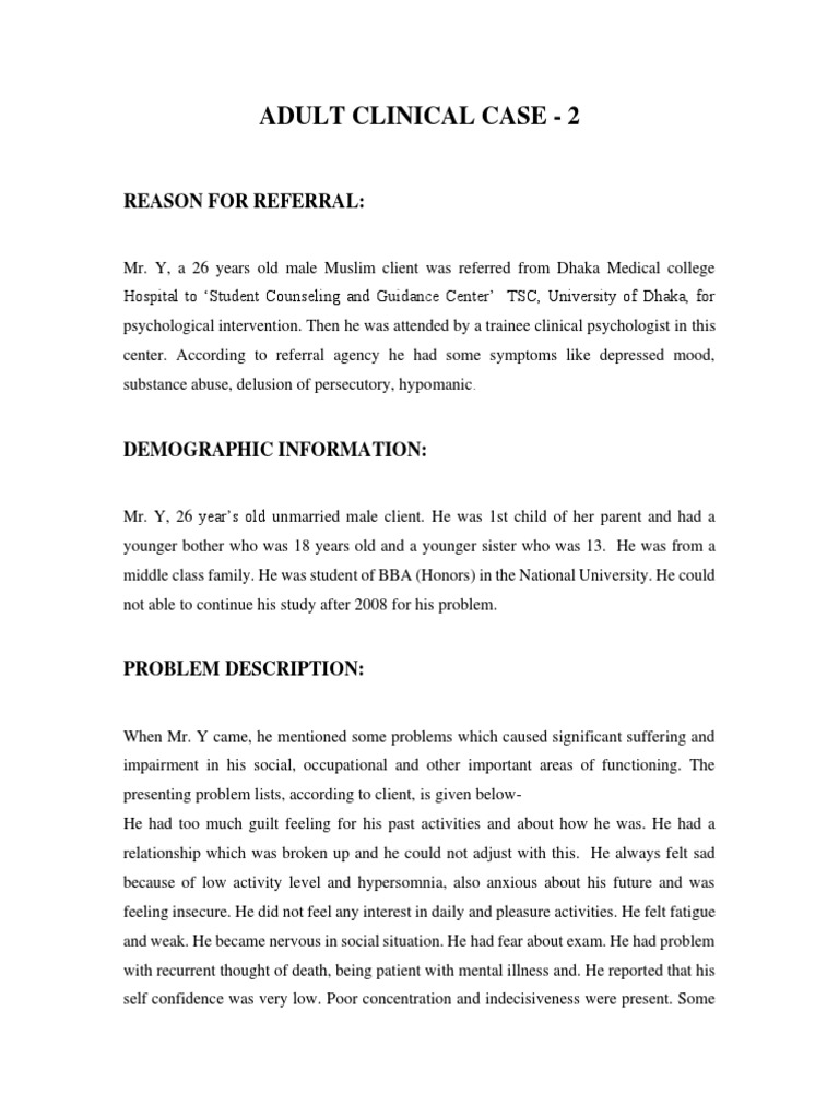 Case Report | PDF | Psychotherapy | Major Depressive Disorder