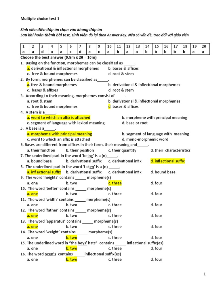 Morpho Test 1 Pdf Word Linguistic Typology