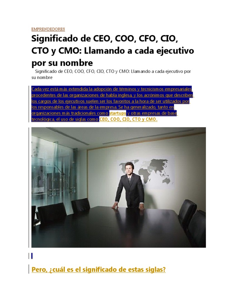 Significado de CEO, COO, CFO, CIO, CTO y CMO. | PDF | Director ...