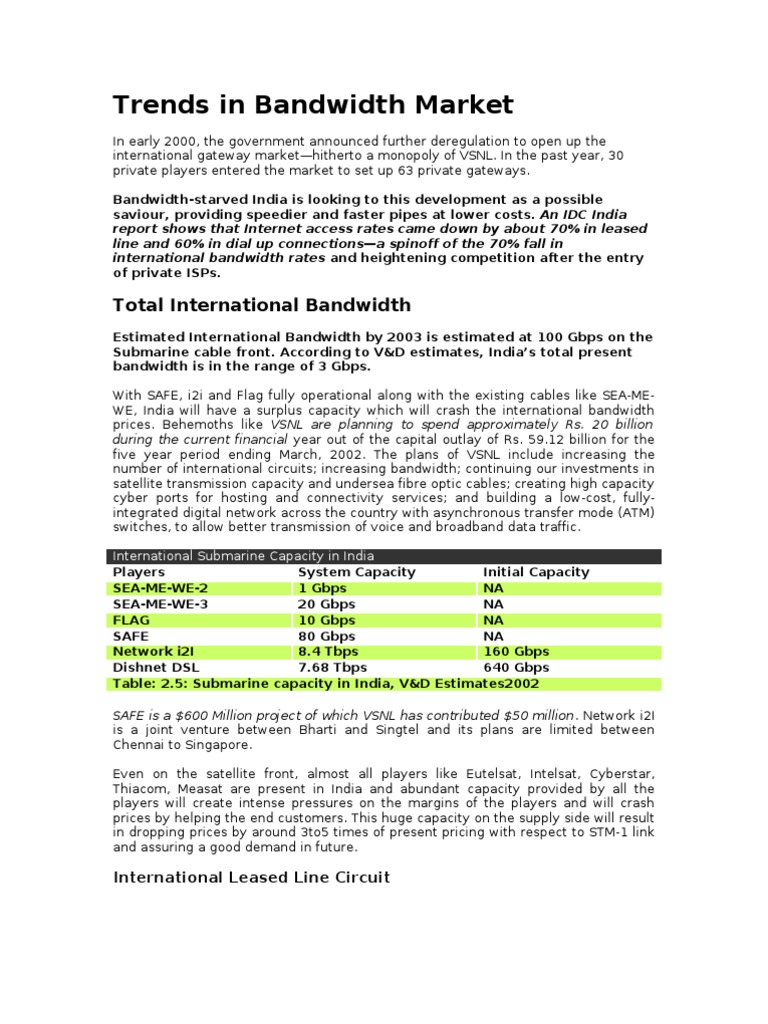 Trends in Bandwidth Market | PDF | Internet Access | Voice Over Ip
