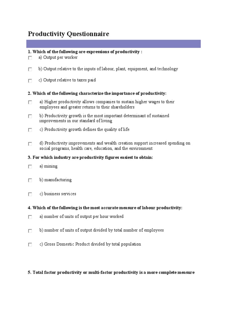 Employee Productivity Assessment Questionnaire | PDF | Economic Growth ...