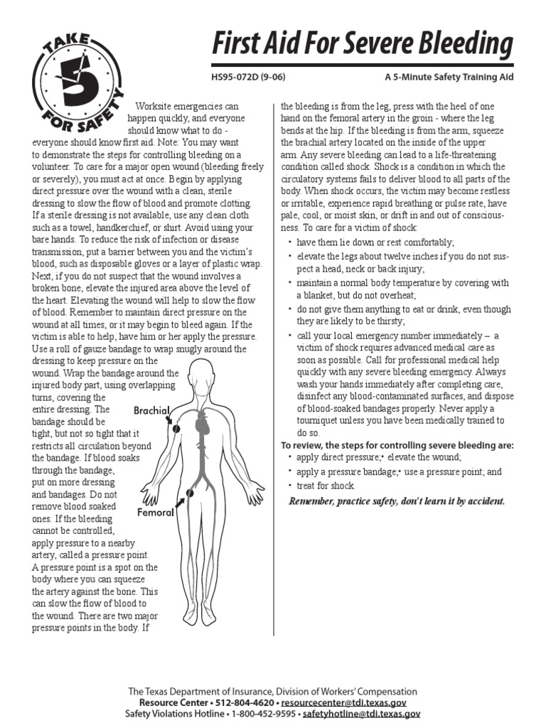 First Aid For Severe Bleeding: HS95-072D (9-06) A 5-Minute Safety ...