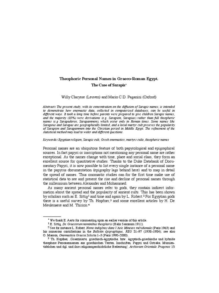 Clarysse y Paganini, APF 55 (1) (2009), Theophoric Personal Names in ...