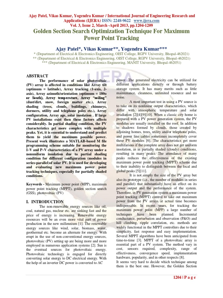 Golden Section Search Optimization Technique For Maximum Power Point ...