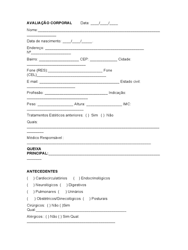 4 - Ficha de Avaliação Corporal 2017 | PDF | Remédio | Mulher 4 - Ficha de Avaliação Corporal 2017 | PDF | Remédio | Mulher